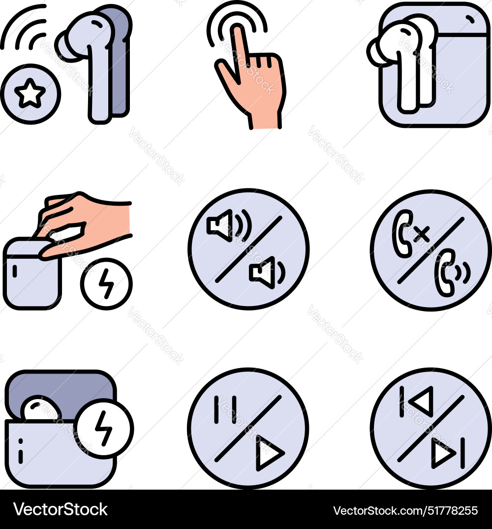 Wireless earbud color icons set flat icon Vector Image