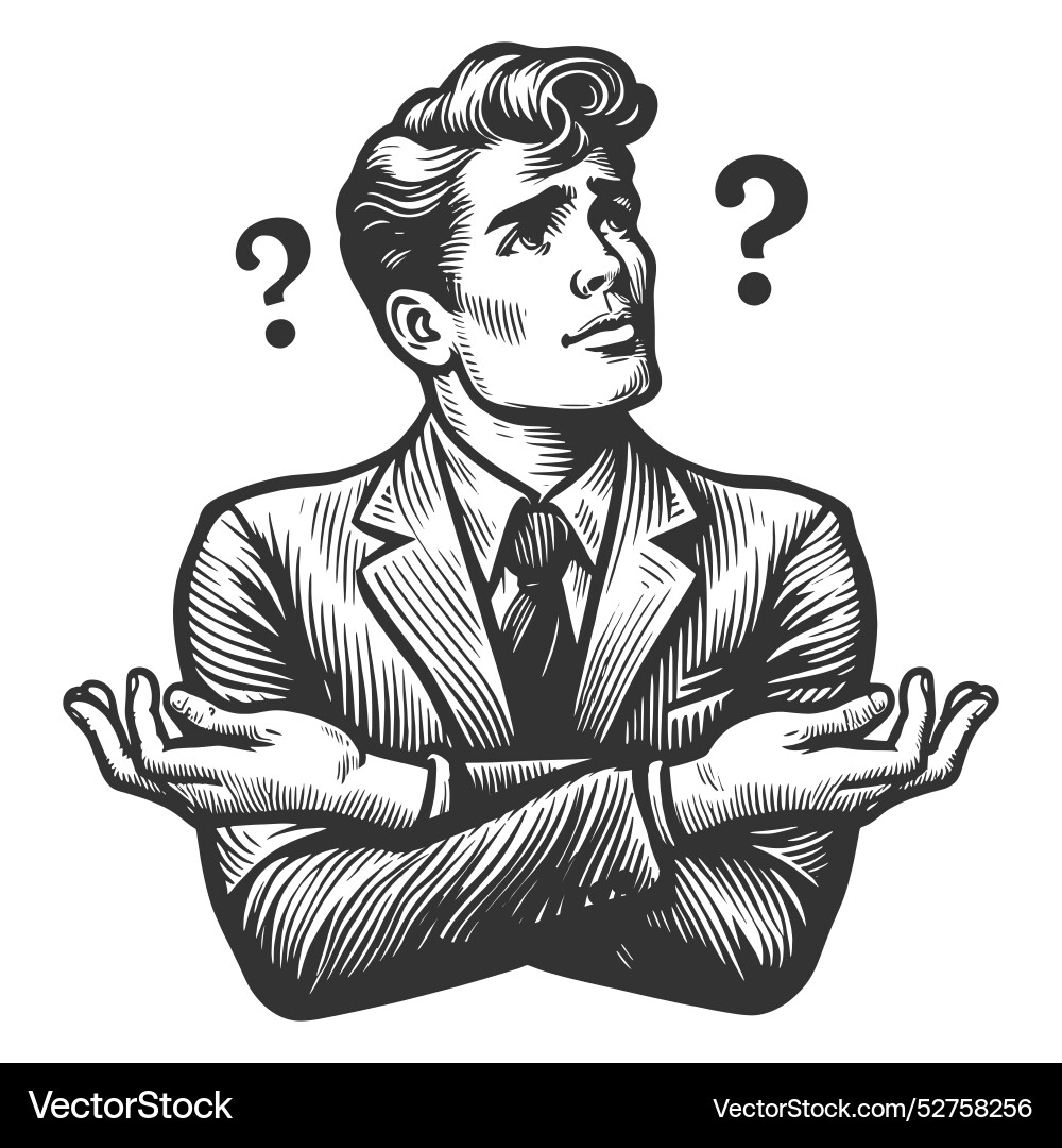 Confused man with dilemma Royalty Free Vector Image