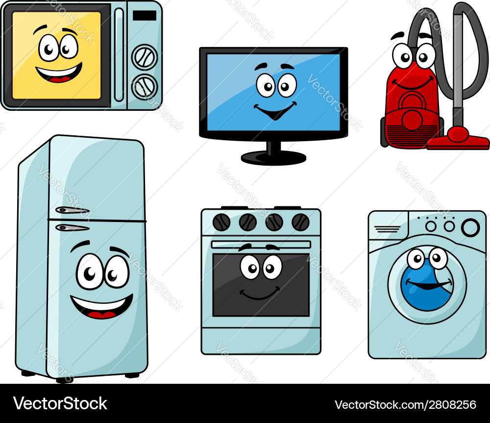 Cute Cartoon Household Appliances Royalty Free Vector Image