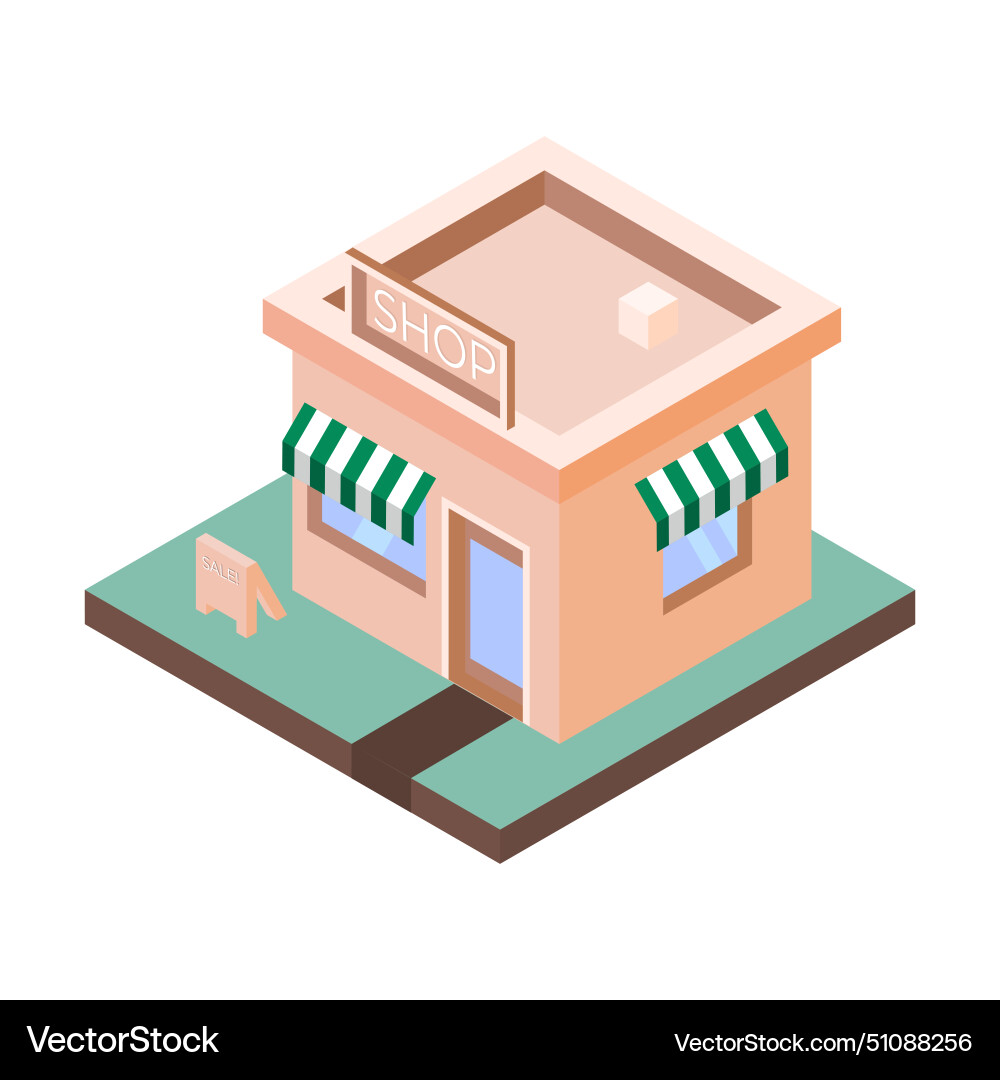 Flat isometric shop with awnings isolated Vector Image