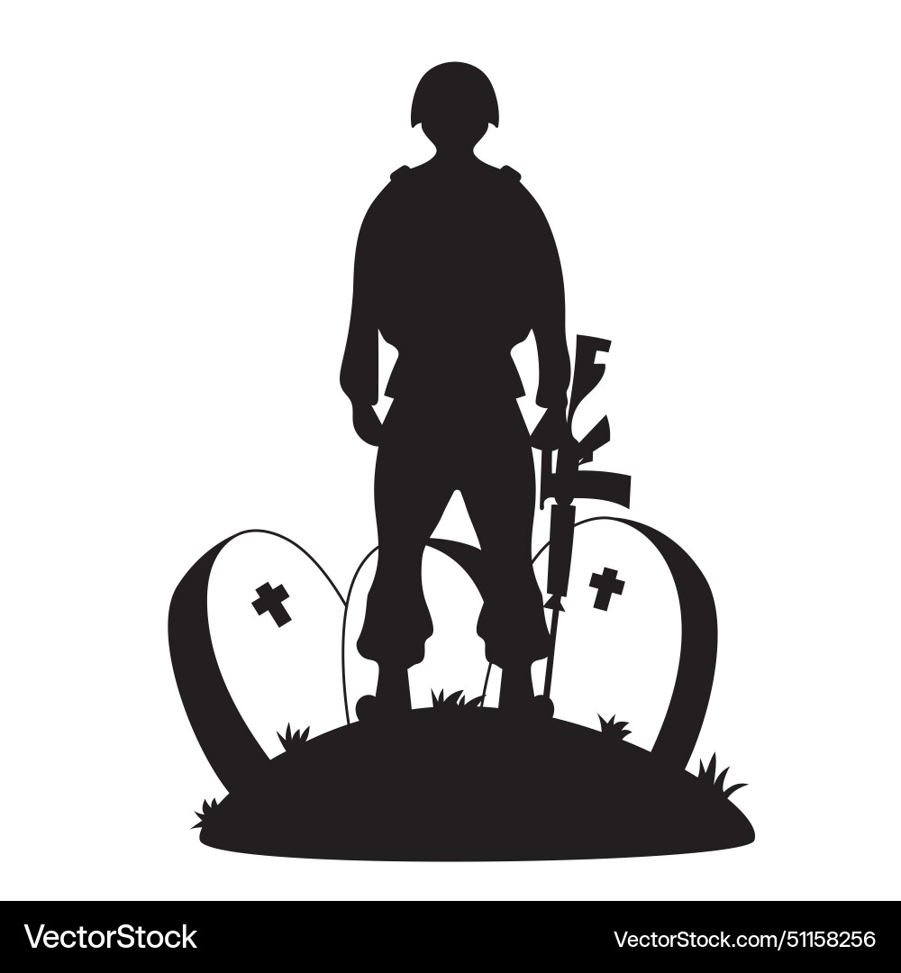 Military soldier with weapon in graveyard Vector Image