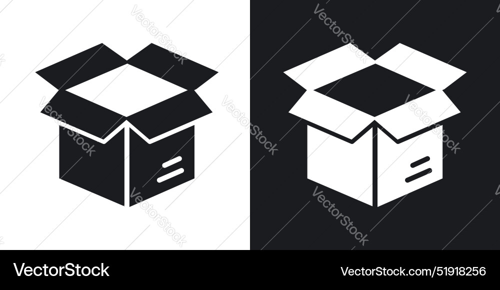 Open box icon set in solid black and white color Vector Image