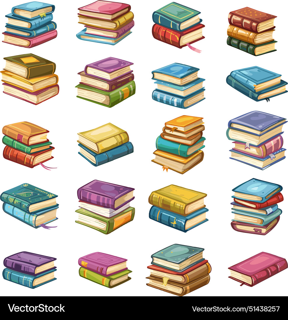 Books stacks cartoon set packs bundles Royalty Free Vector