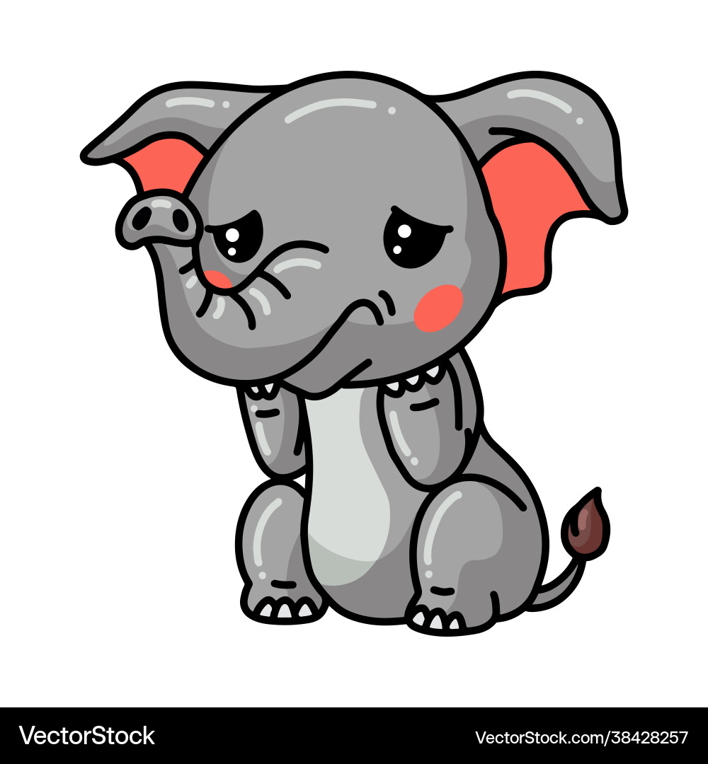 Cute baby elephant cartoon crying sad Royalty Free Vector