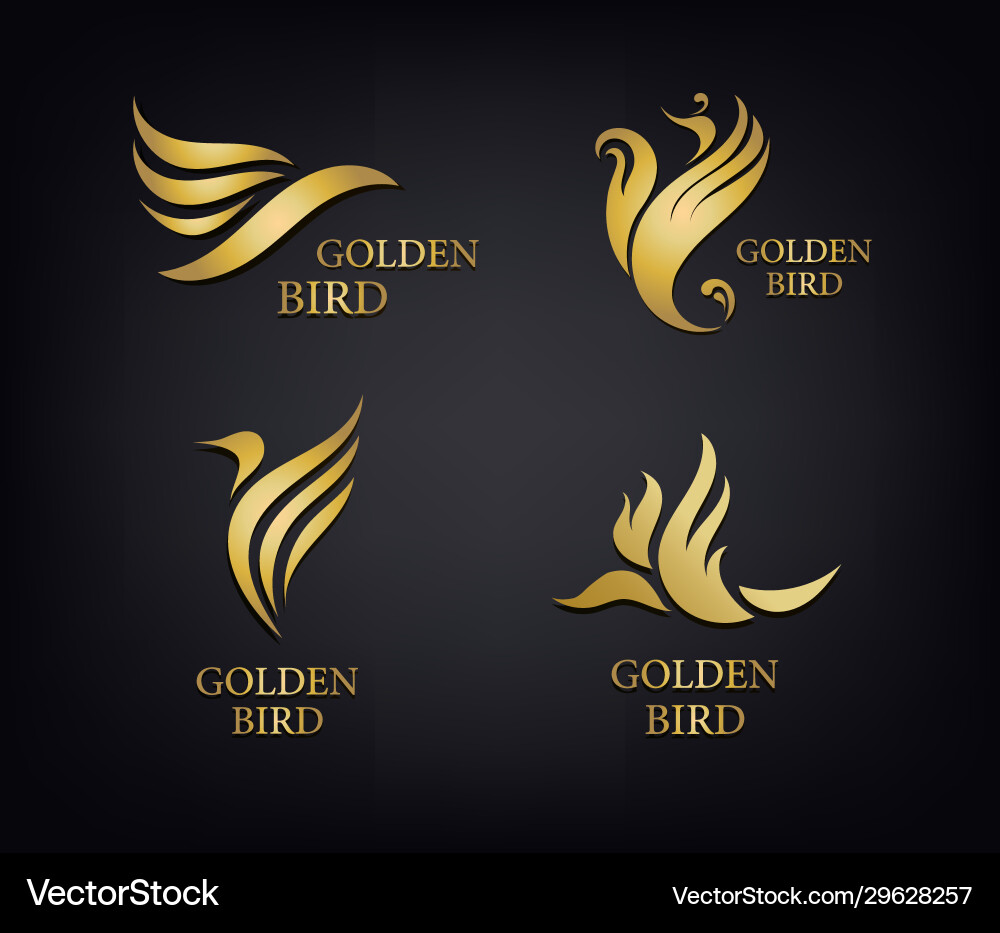 Golden birds set luxury logos isolated Royalty Free Vector