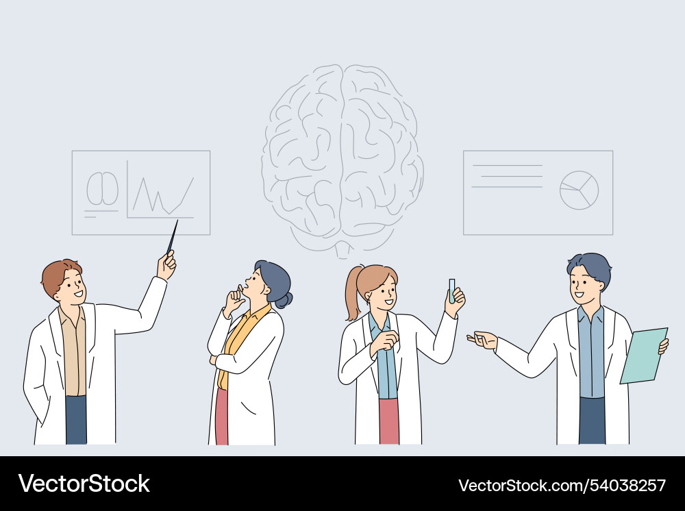 Group of neuroscientists is studying human brain Vector Image