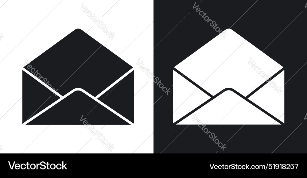 Open envelope icon set in solid black and white Vector Image