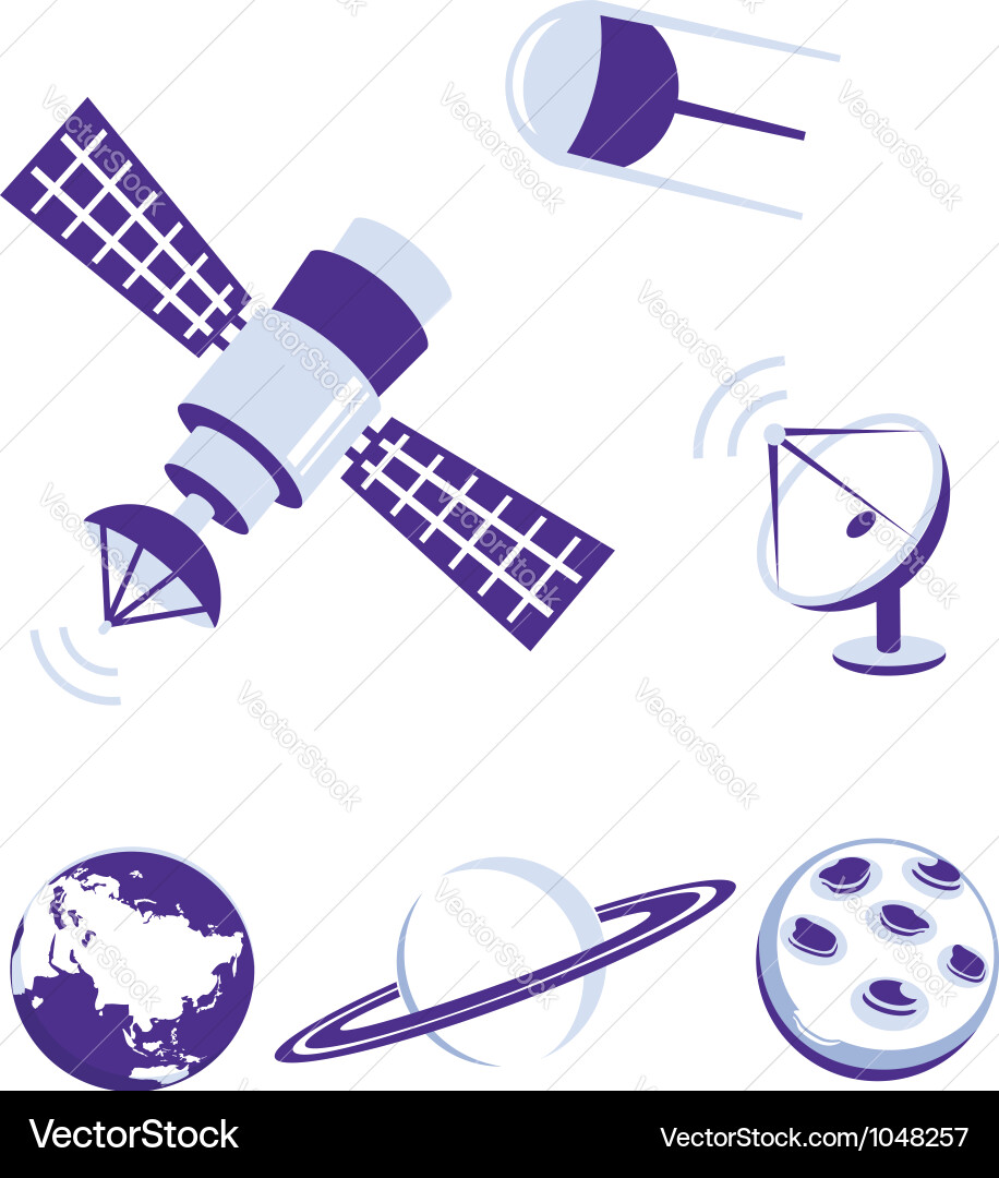 Space and satellite icons blue set Royalty Free Vector Image