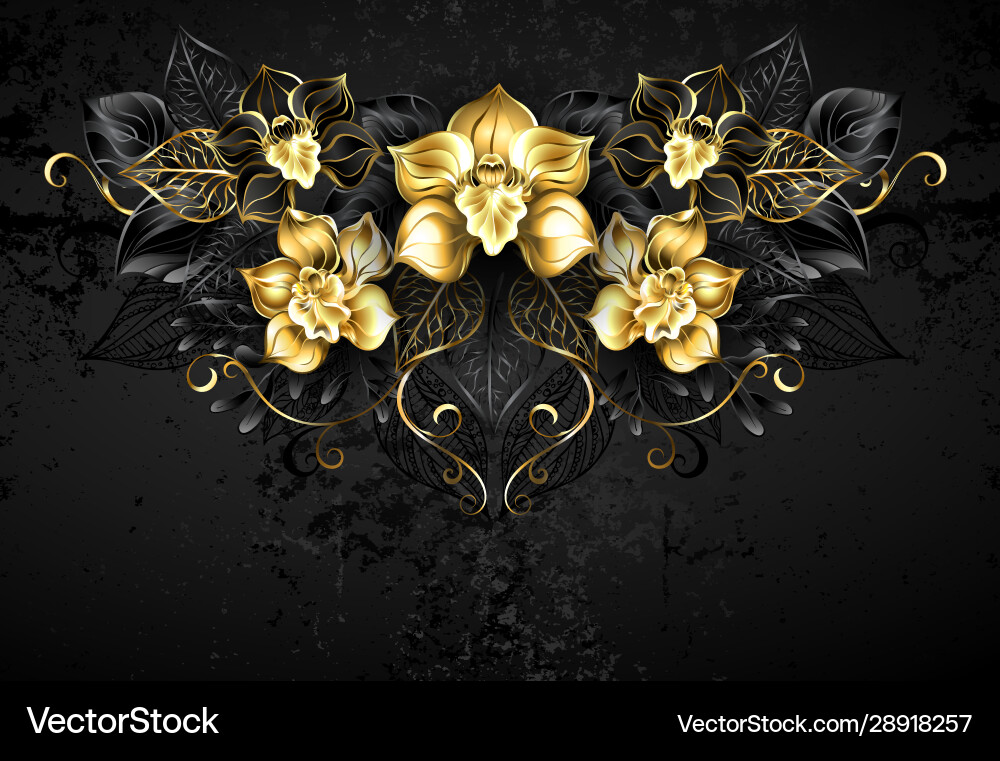 Symmetrical pattern with black orchids Royalty Free Vector