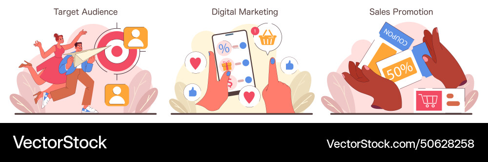 Marketing strategies set flat Royalty Free Vector Image