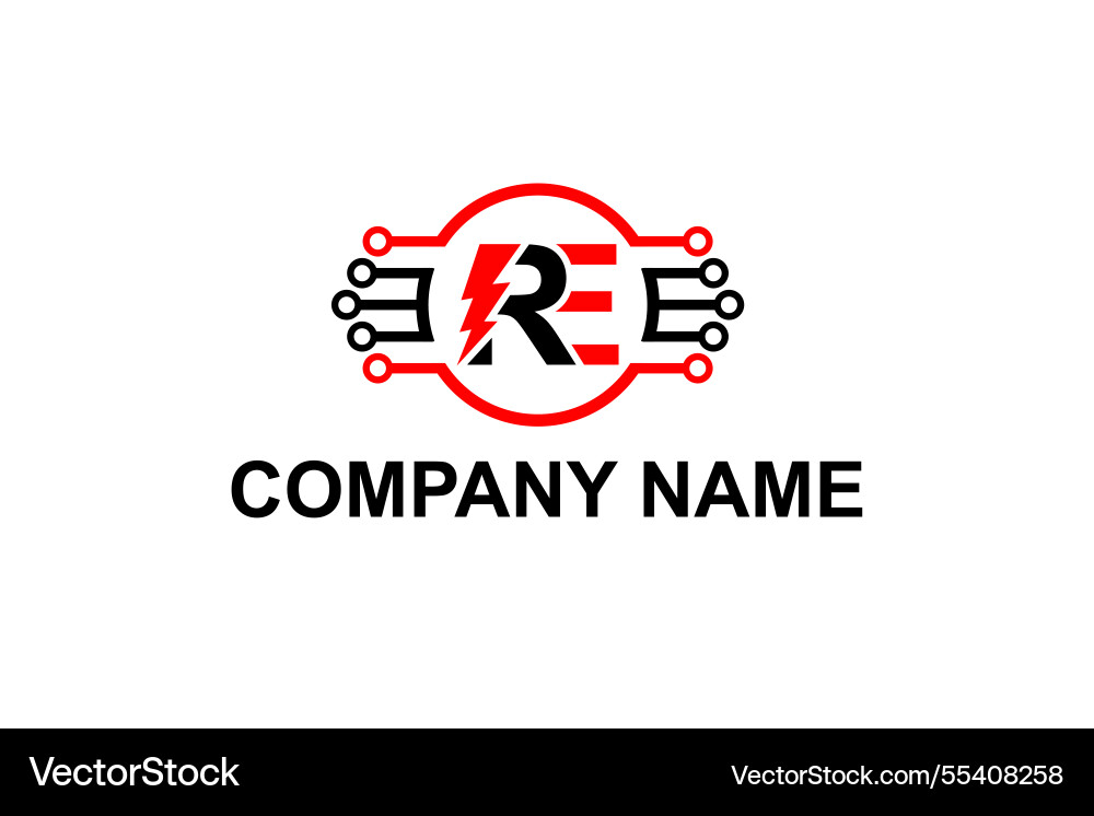 Re electrical letter tech logo Royalty Free Vector Image