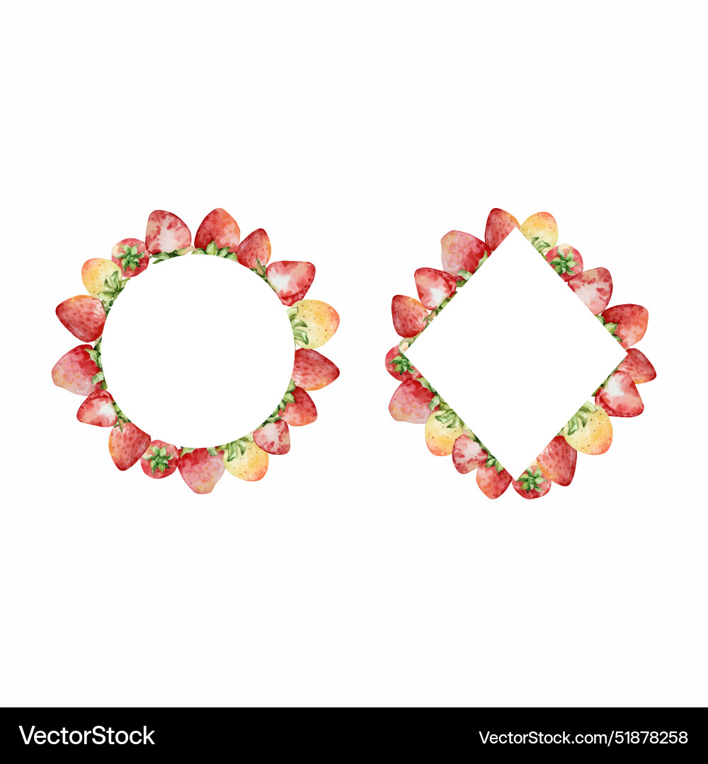 Watercolor strawberry frames set Royalty Free Vector Image