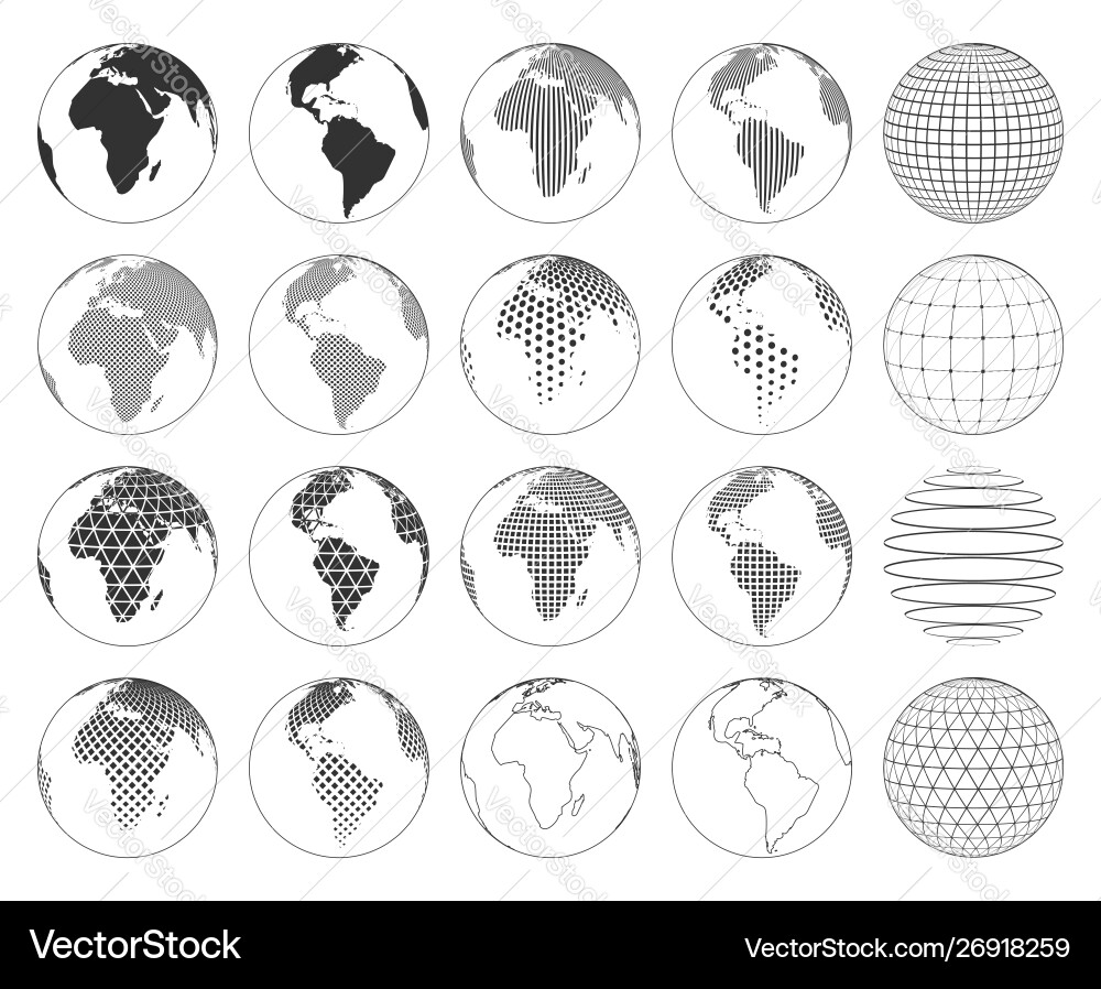 Abstract Earth Models - Geometric Globes Vector Image