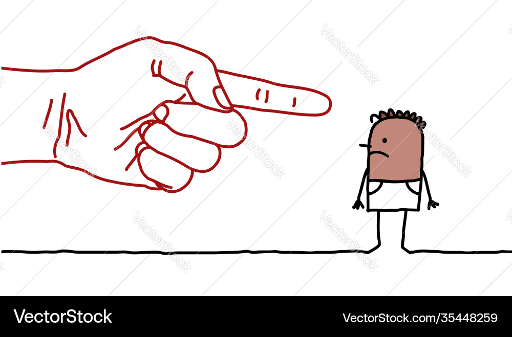 Big hand with cartoon character - pointing finger Vector Image