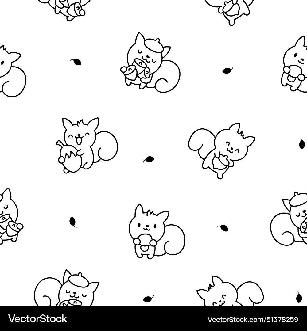Cute kawaii squirrel seamless pattern coloring Vector Image