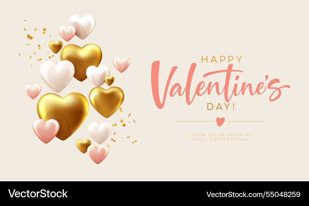 Valentines day greeting with gold and pink heart Vector Image