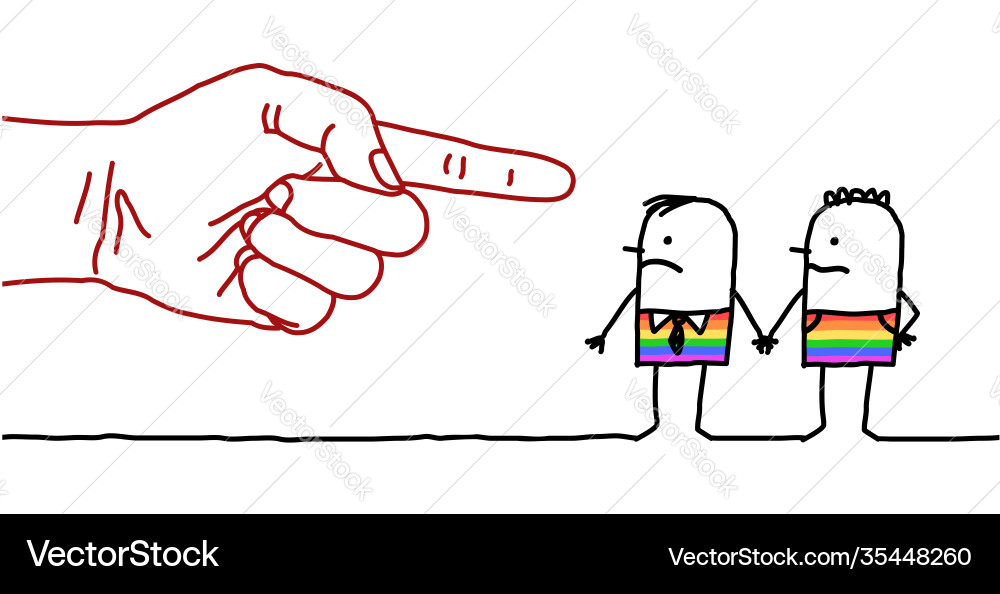 Big hand with cartoon character - pointing finger Vector Image