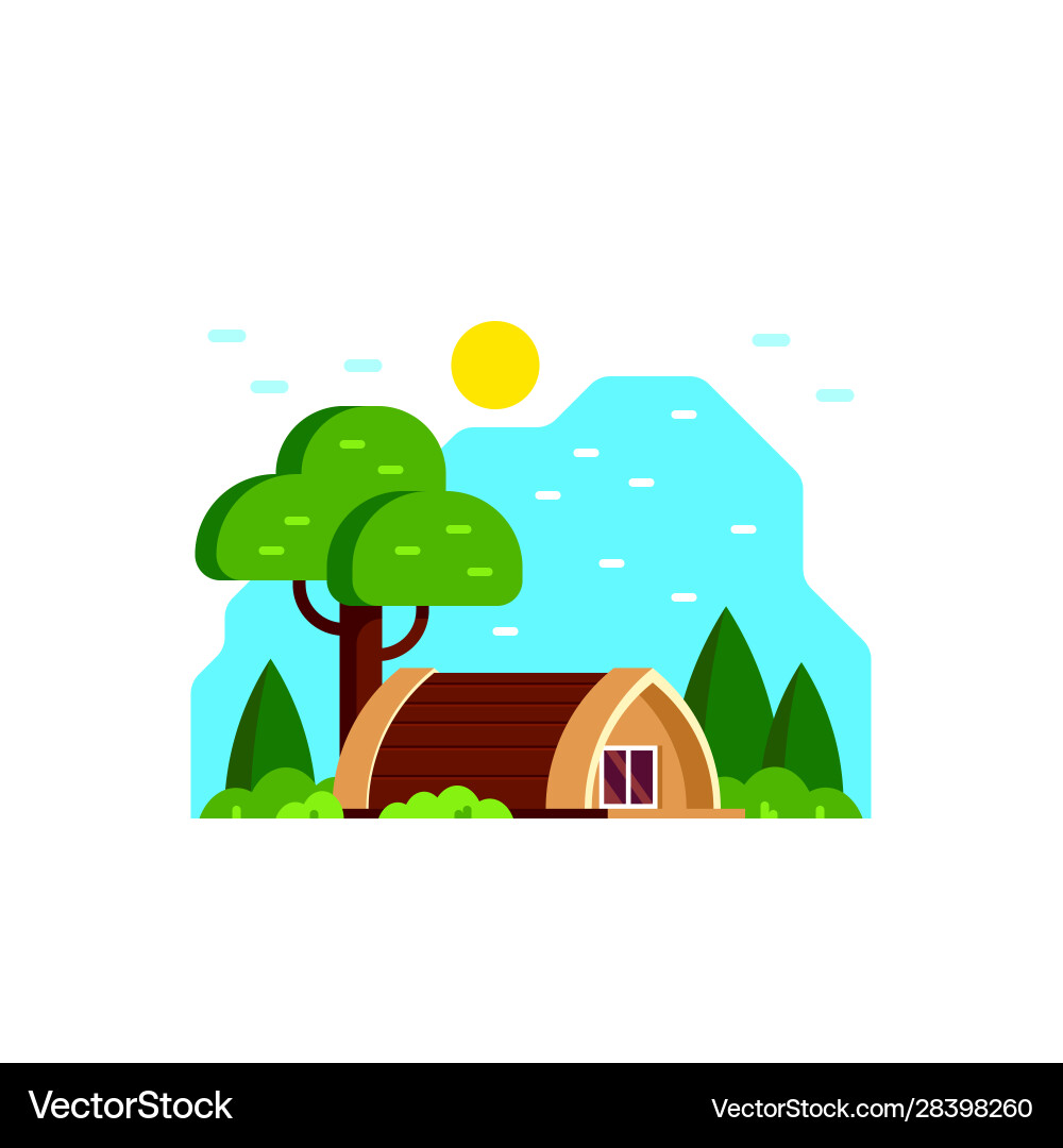 Camping cabin banner design flat style Royalty Free Vector