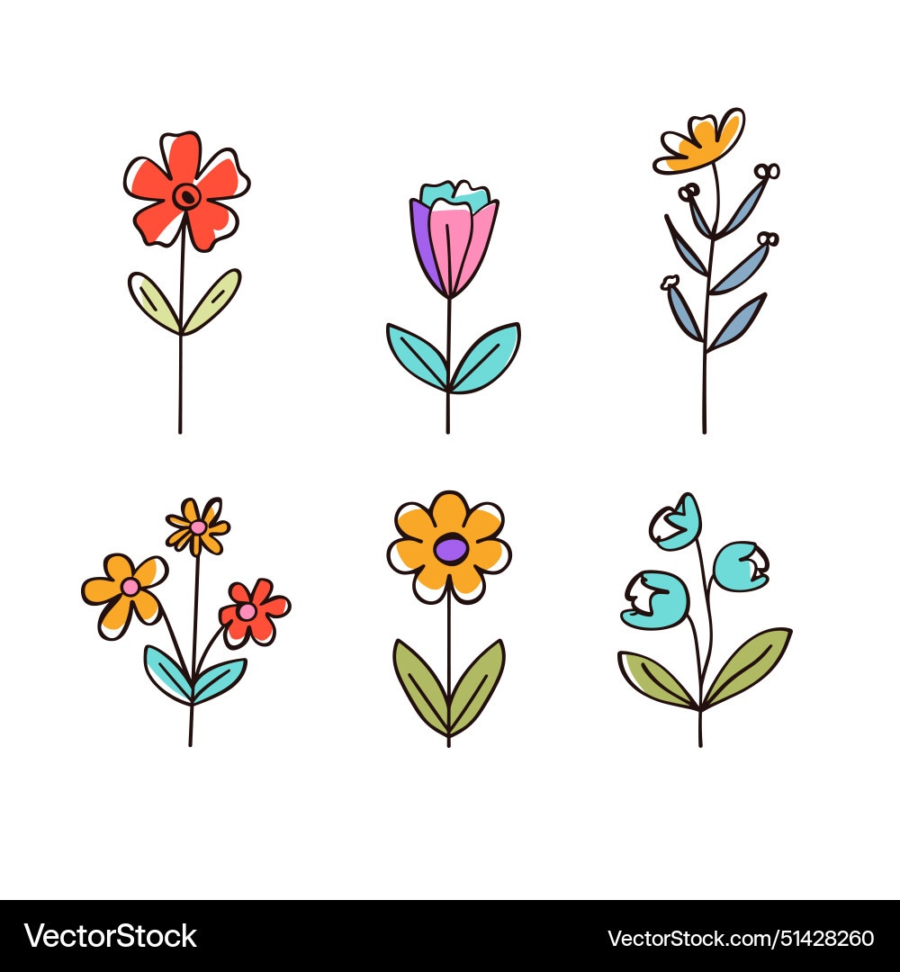 Six different stylized flowers Royalty Free Vector Image