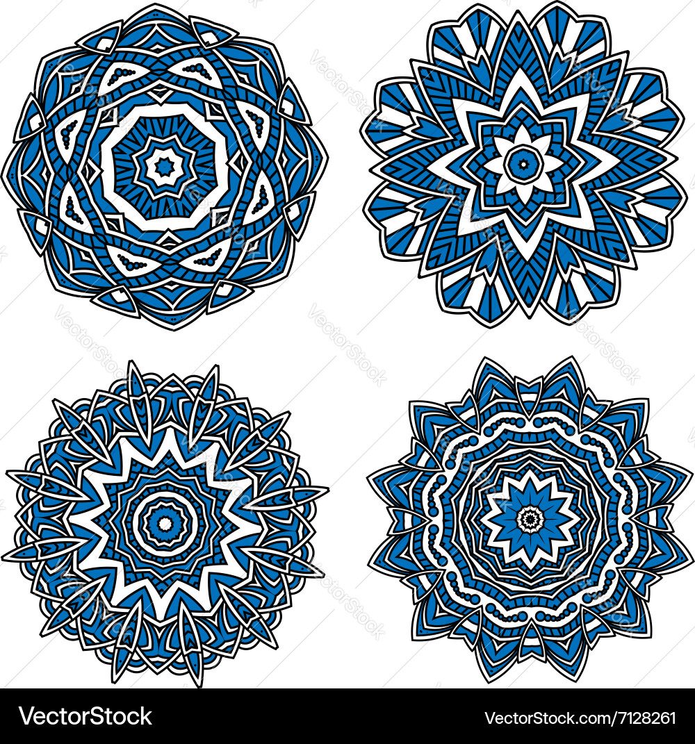 Circular patterns with blue openwork ornament Vector Image