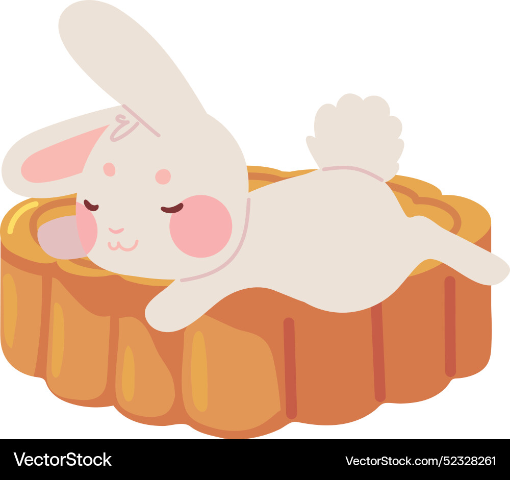 Mid autumn cute rabbit sit on moon cake Royalty Free Vector