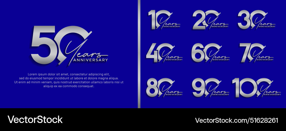 Set of anniversary logo style silver color Vector Image
