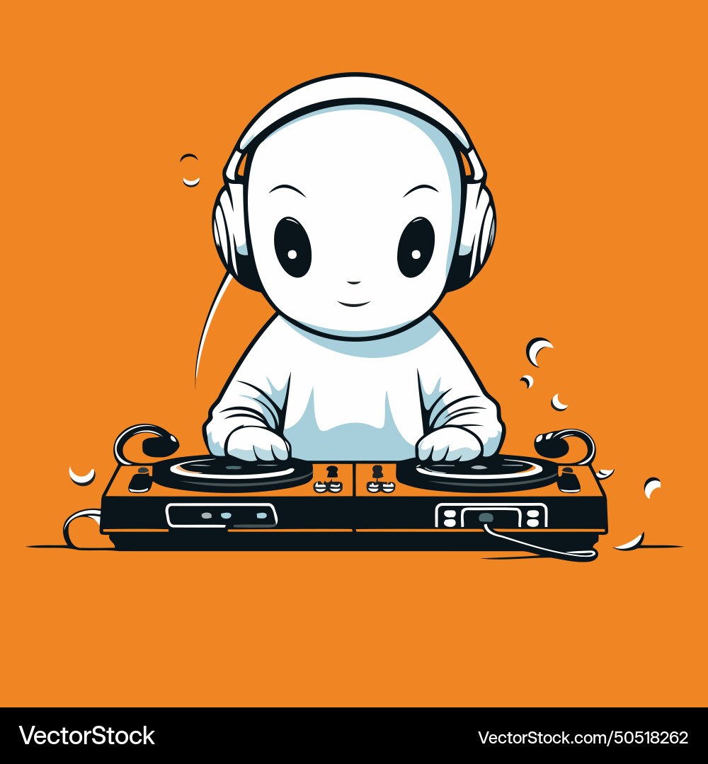 Cute cartoon dj playing on turntable Royalty Free Vector
