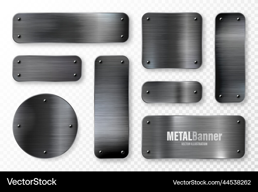 Realistic black metal banners collection brushed Vector Image