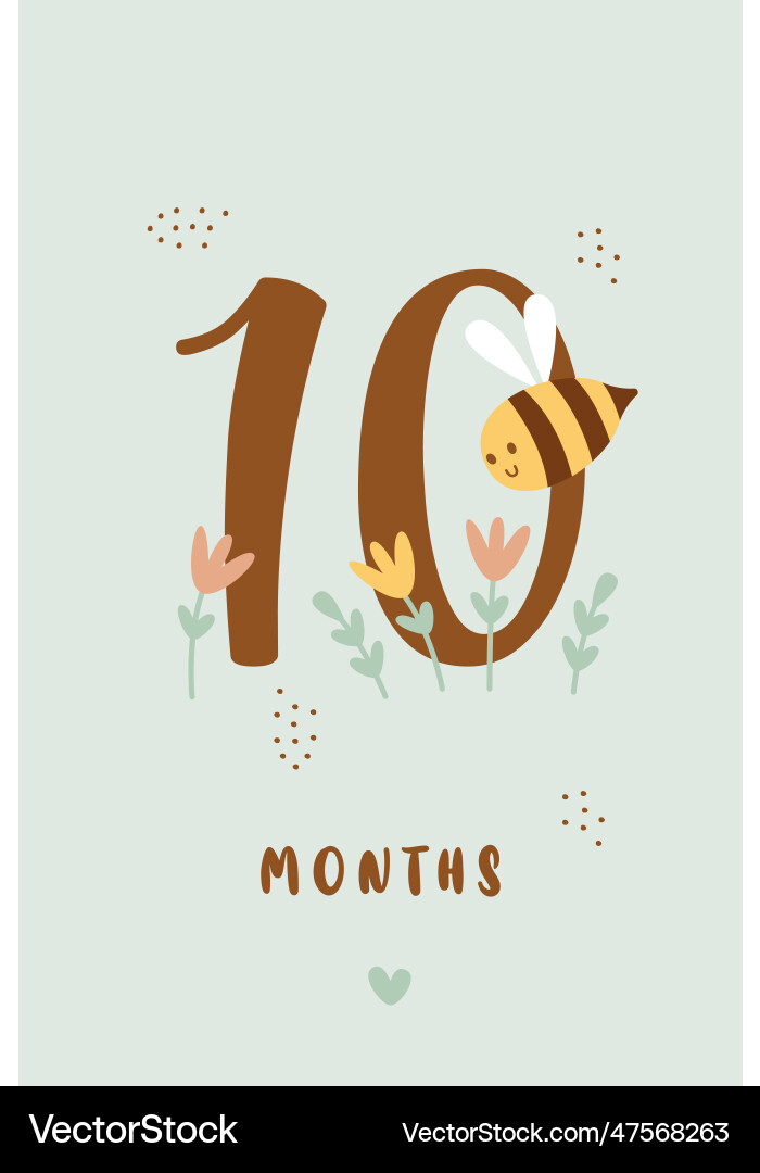 10 months baby card milestone Royalty Free Vector Image