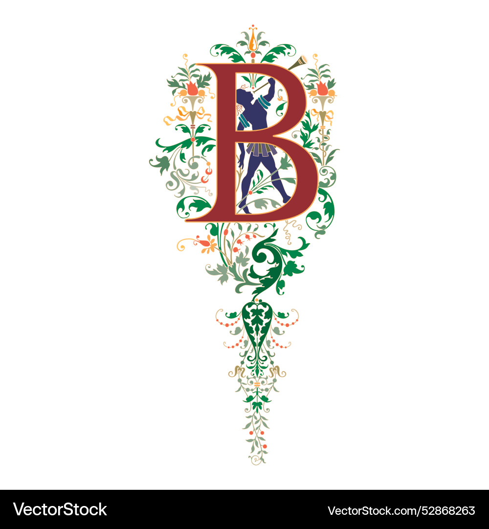 Art renaissance initial caps font capital letter Vector Image