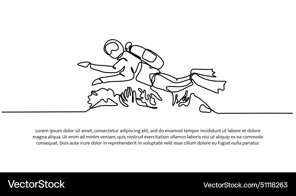 Continuous line design of exploring diving around Vector Image