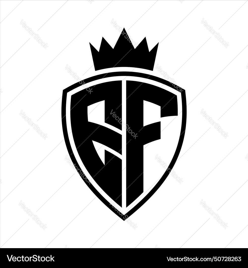Ef letter monogram shield and crown outline shape Vector Image