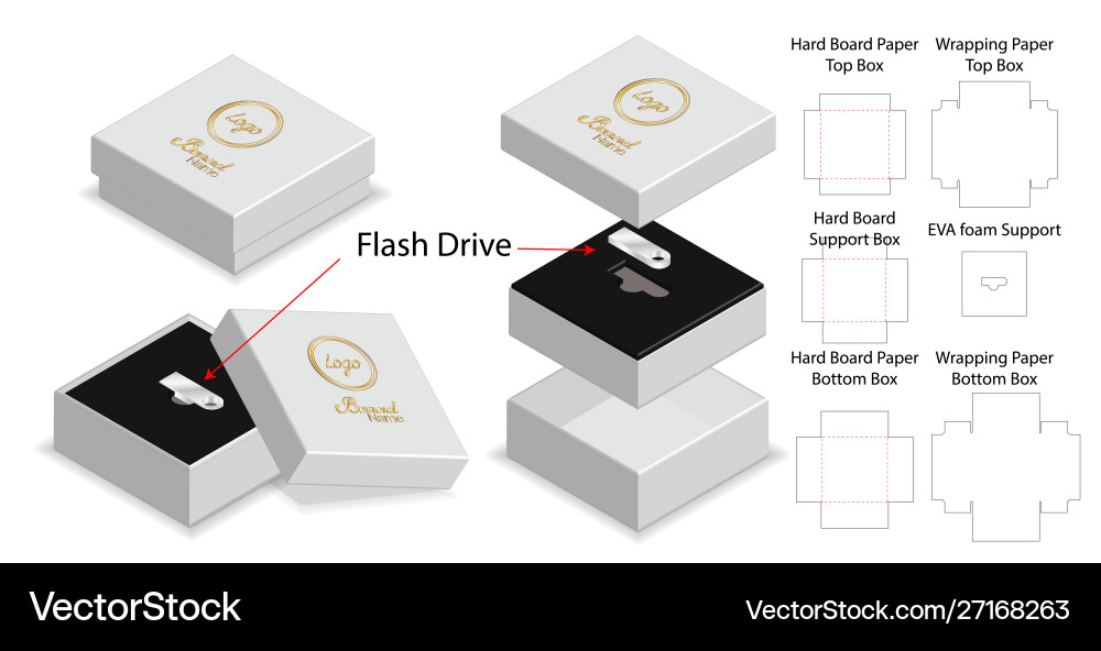 Flash Drive Packaging Mockup - Rigid Box Vector Image