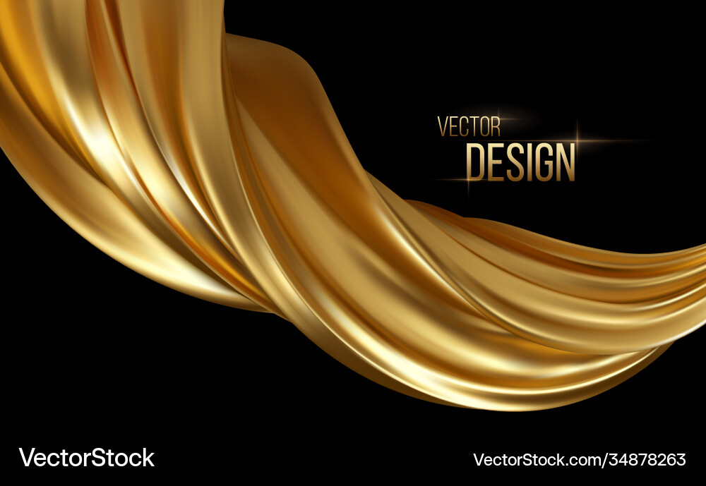 Gold 3d wave on black background abstract motion Vector Image