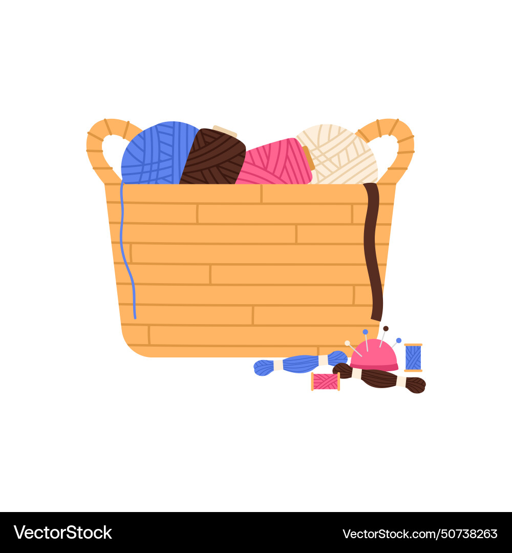 Knitting wool basket Royalty Free Vector Image