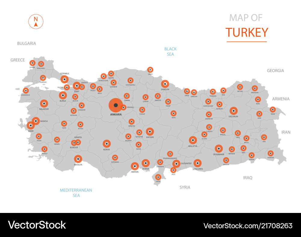 Turkey map with administrative divisions Vector Image