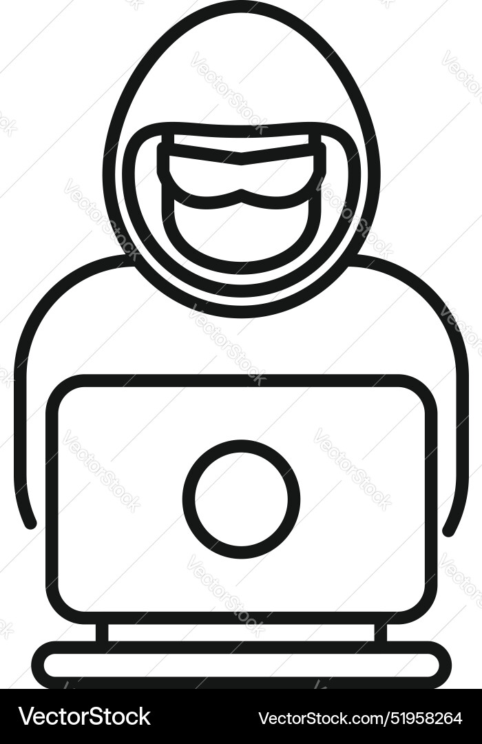 Anonymous hacker in hoodie using laptop Royalty Free Vector