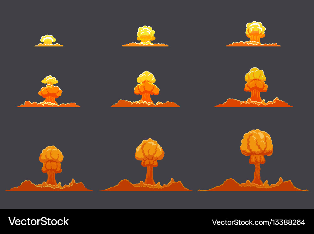 Bright flat explosion animation set Royalty Free Vector