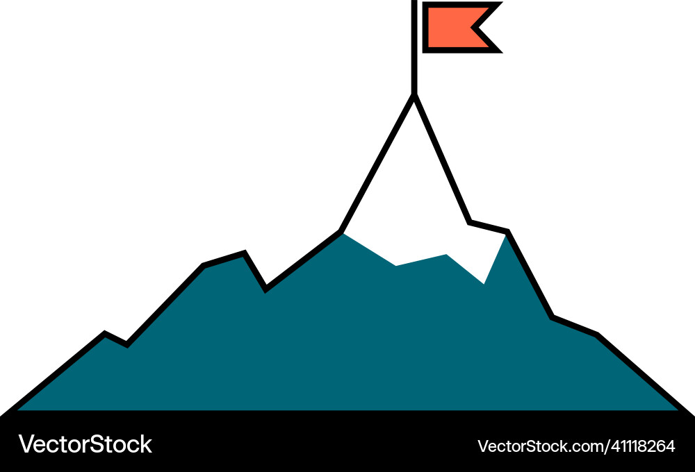 Red flag on mountain peak destination symbol Vector Image