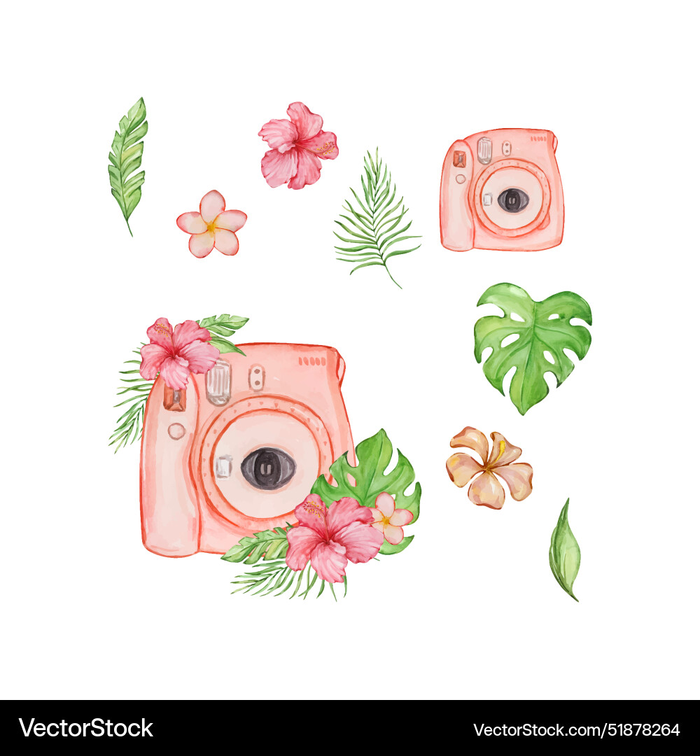 Watercolor summer holiday camera Royalty Free Vector Image