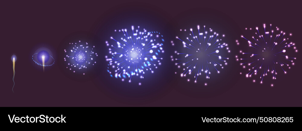 Fireworks realistic animation set with isolated Vector Image
