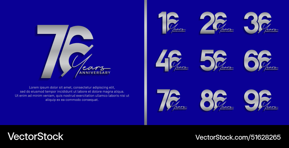 Set of anniversary logo style silver color Vector Image