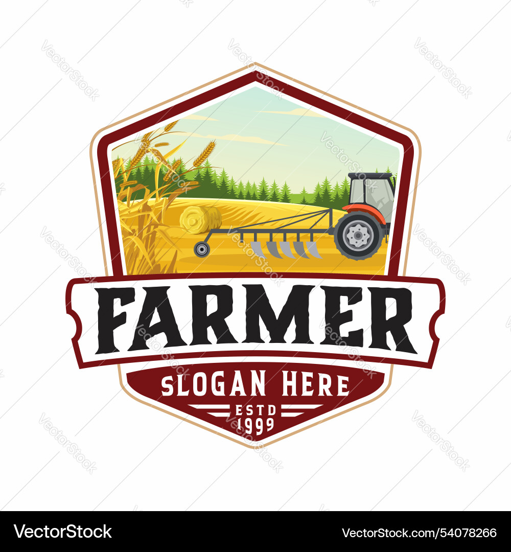 Agriculture logo with wheat field and tractor Vector Image