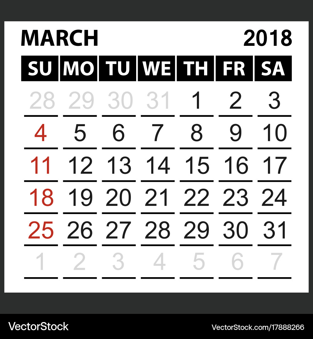 Calendar sheet march 2018 Royalty Free Vector Image
