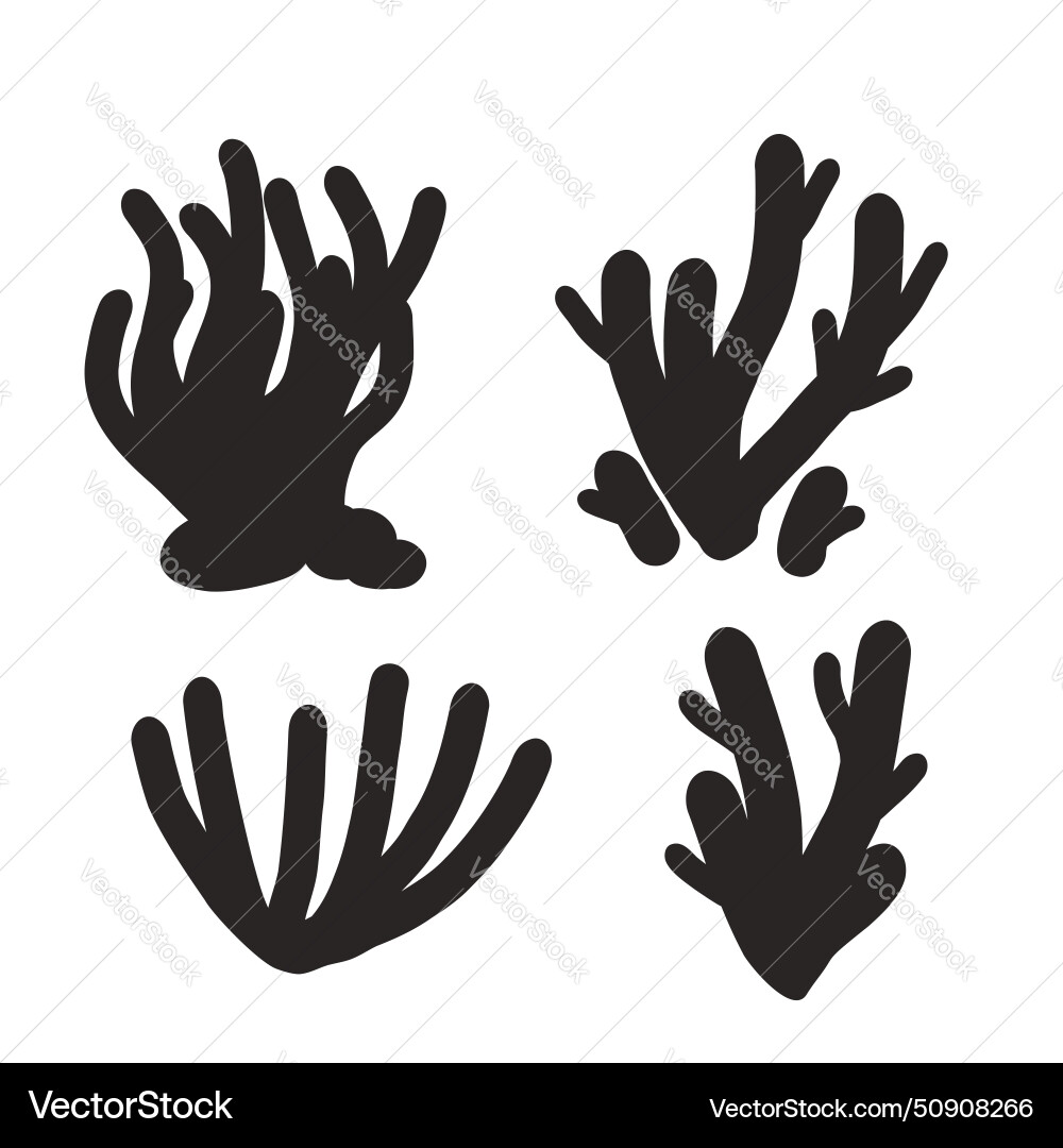 Coral reef black silhouette set isolated on white Vector Image