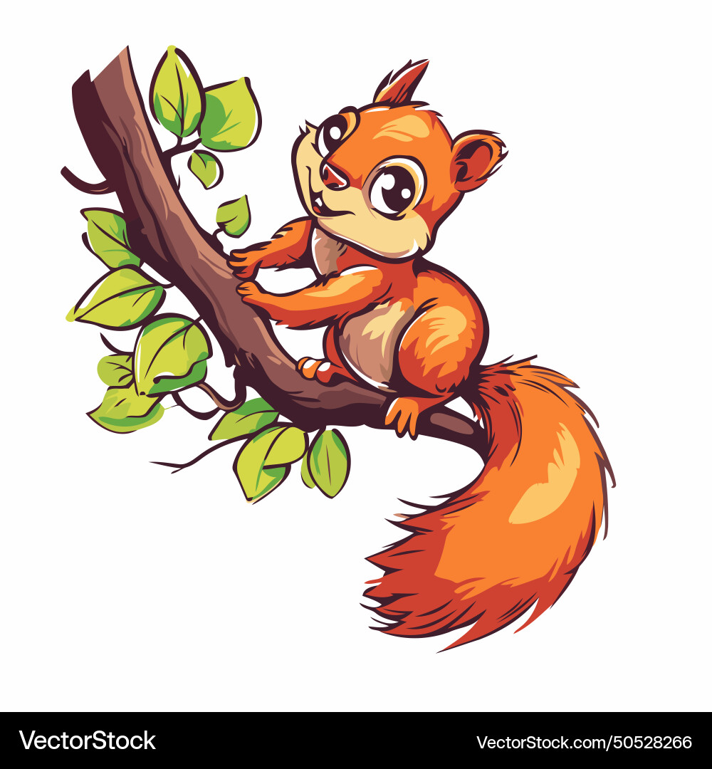 Cute cartoon squirrel sitting on a tree branch Vector Image
