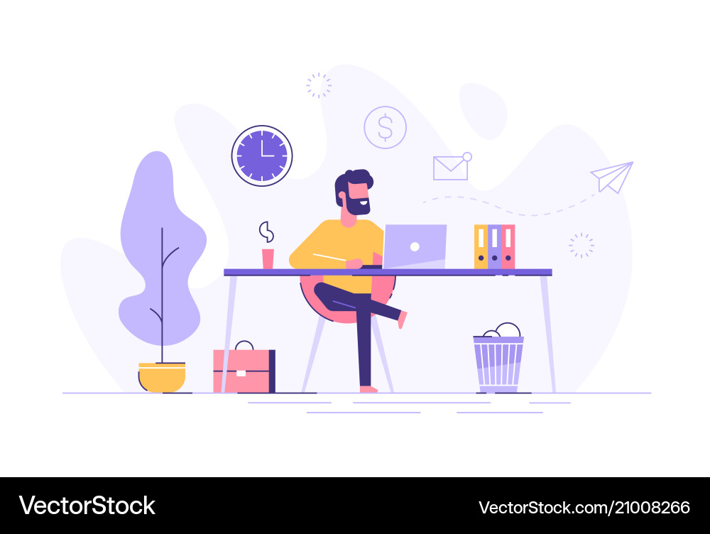 Handsome man is working at his laptop Royalty Free Vector