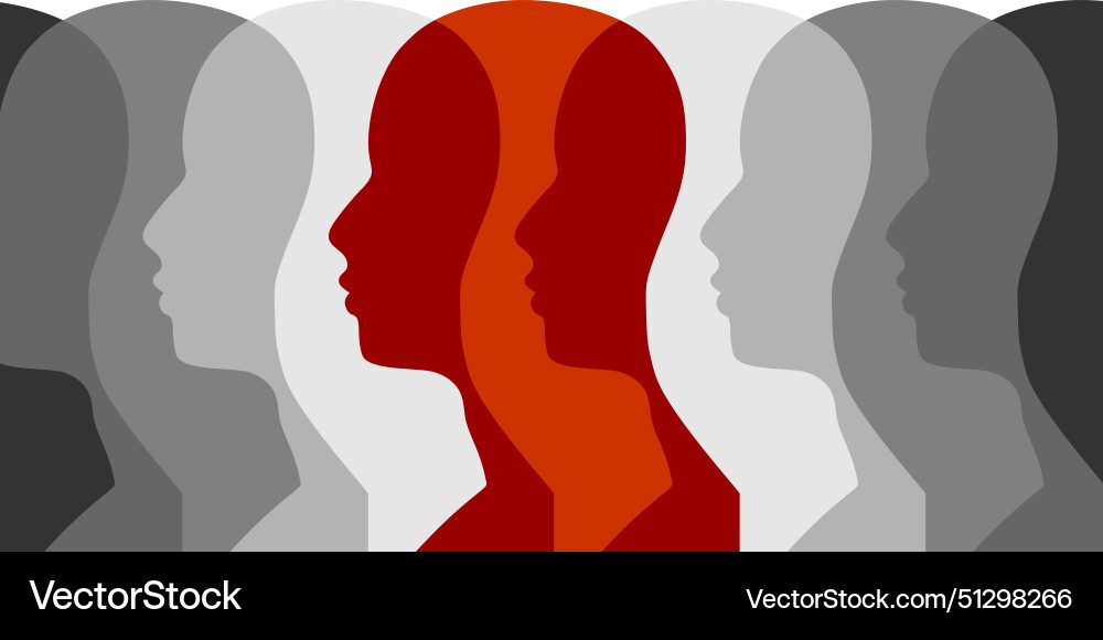 Human silhouettes overlay heads standing out Vector Image