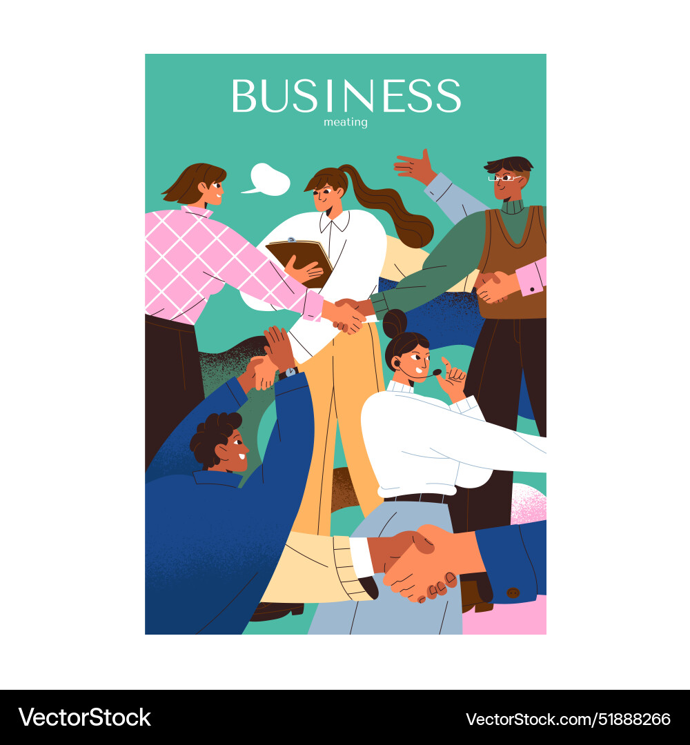 Team greeting on meeting concept poster group Vector Image