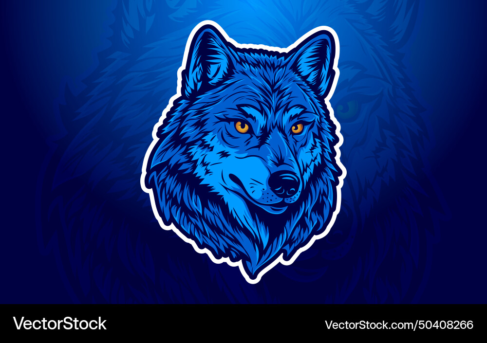 Wolf mascot logo with blue background Royalty Free Vector